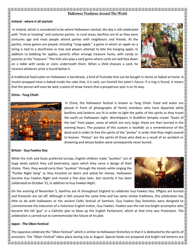 Halloween Traditions Around The World - Reading Comprehension Text ...