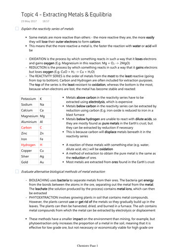 GCSE Chemistry - Topic 4 | Teaching Resources