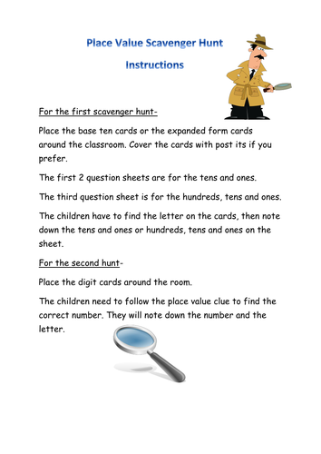 Place Value Scavenger Hunt for Tens and ones, Hundreds,Tens and Ones ...