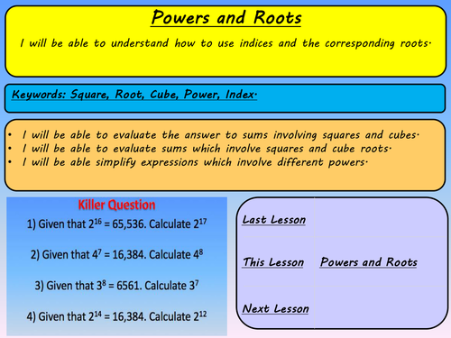 Powers and Roots Lesson | Teaching Resources