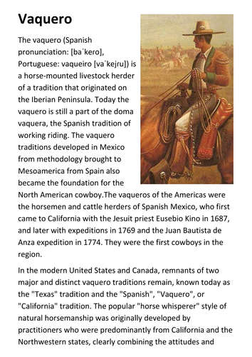 Vaquero Handout | Teaching Resources