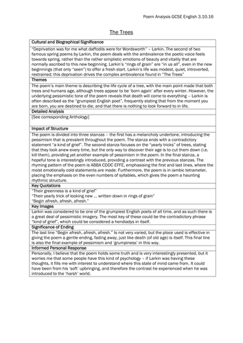 "Songs of Ourselves" (Cambridge iGCSE English) Revision Sheets ...