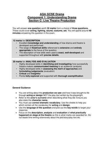 AQA GCSE Drama - Component 1 Section C - Live Theatre Production ...