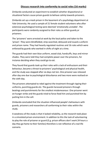 Zimbardo- Conformity to Social Roles (Social Influence) | Teaching ...