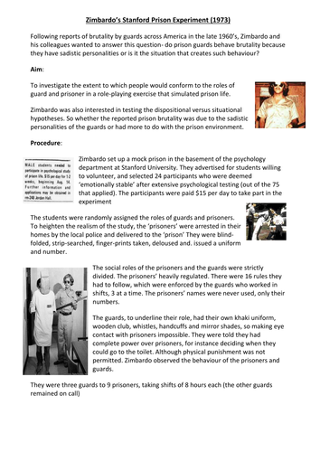 Zimbardo- Conformity to Social Roles (Social Influence) | Teaching ...