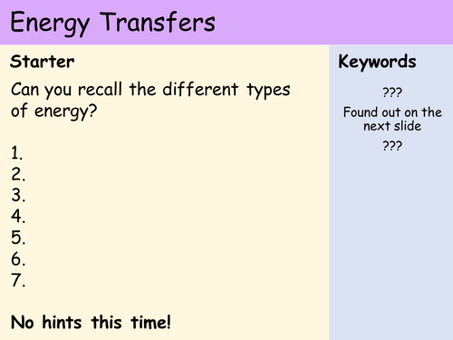 KS3 Heat and Energy - Lesson 7 - Energy Transfers | Teaching Resources