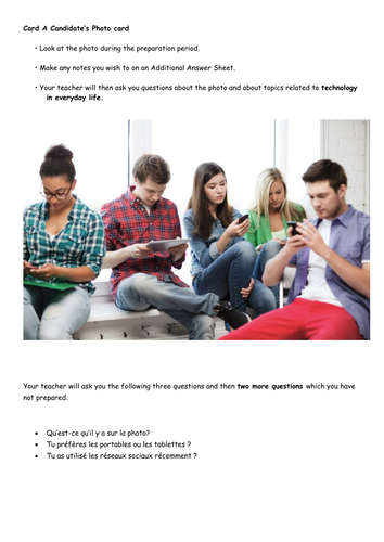 La technologie photocard and suggested additional questions | Teaching ...