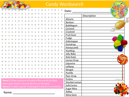 Candy Sweets Wordsearch Food Technology Starter Settler Activity ...