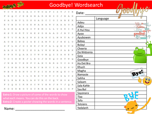 Goodbye in Languages Wordsearch World Language Day Starter Settler ...