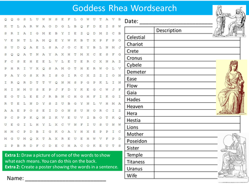 Goddess Rhea Wordsearch Greek Gods Myths Starter Settler Activity ...