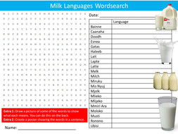 Milk in Different Languages Wordsearch World Language Day Starter ...