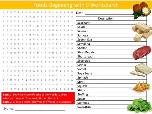 Foods Beginning with S Wordsearch Food Technology Starter Settler ...
