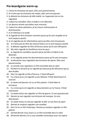 KS3/4 French - Oral boardgame on TV with answer key, pre-game warm-up ...