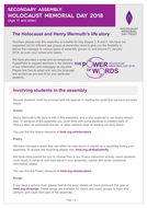 Holocaust Memorial Day Assembly for Secondary Schools | Teaching Resources