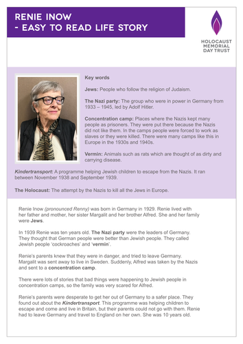 Holocaust Memorial Day Life stories including SEN easy to read life ...