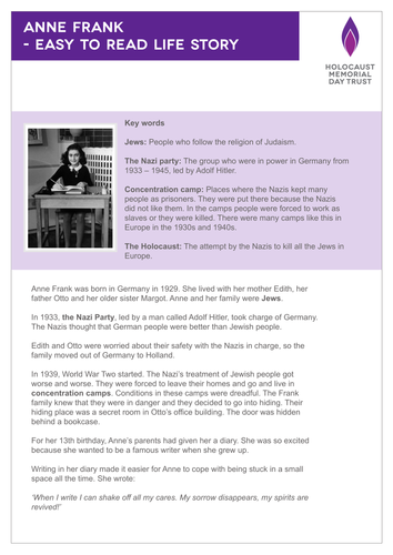 Holocaust Memorial Day Life stories including SEN easy to read life ...