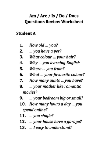 Am / Are / Is / Do / Does Questions Review Worksheet | Teaching Resources Am / Are / Is / Do / Does Questions Review Worksheet | Teaching Resources
