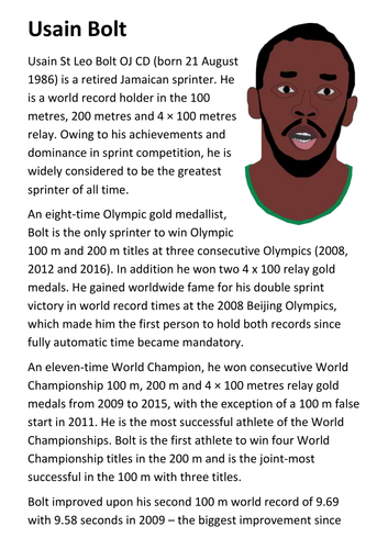 Usain Bolt Handout | Teaching Resources