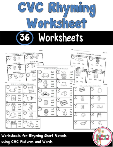 CVC Words Rhyming Worksheets | Teaching Resources