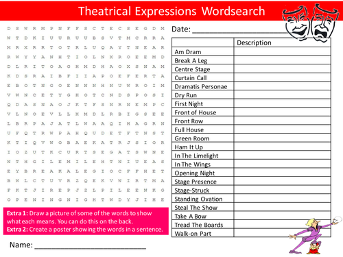 Drama Theatrical Expressions Keyword Wordsearch Crossword Anagrams ...