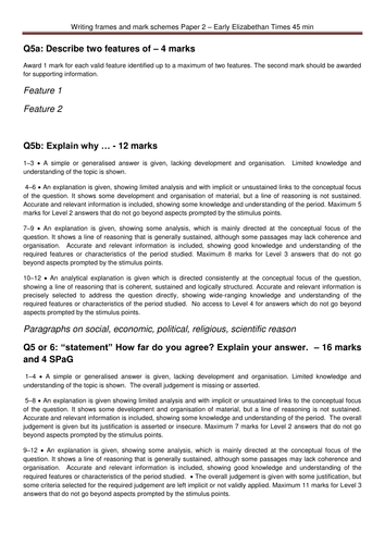 Paper 2 writing frames - GCSE History Edexcel - Elizabeth | Teaching ...