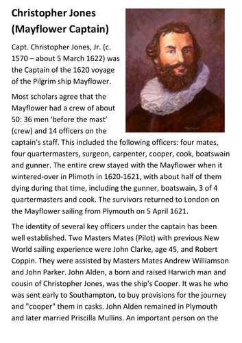 Christopher Jones (Mayflower Captain) Handout | Teaching Resources