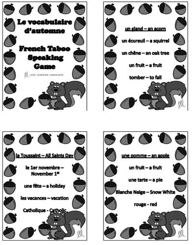 GCSE FRENCH: Vocabulaire d'Automne - French Fall Vocabulary Taboo Game ...