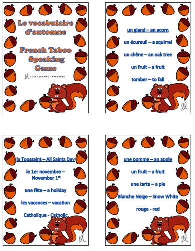 GCSE FRENCH: Vocabulaire d'Automne - French Fall Vocabulary Taboo Game ...