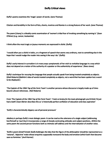 Duffy (Meantime) and Larkin (WW): revision pack, Eduqas A-level ...