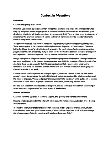 Duffy (Meantime) and Larkin (WW): revision pack, Eduqas A-level ...