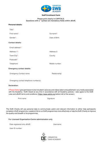 DofE Sign up Forms (Students and Staff) | Teaching Resources