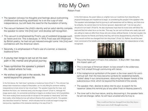 CCEA AS1 Poetry 1900-present Robert Frost, 'Into my Own' | Teaching ...