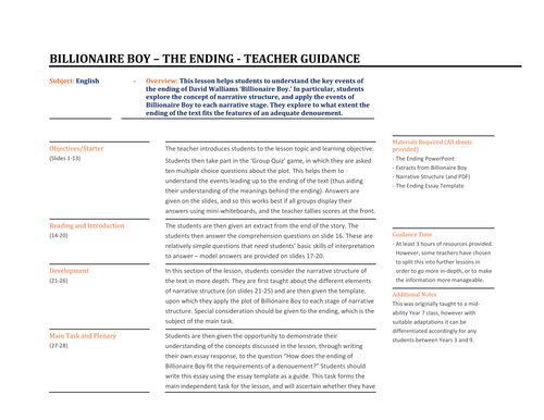Billionaire Boy - The Ending! | Teaching Resources