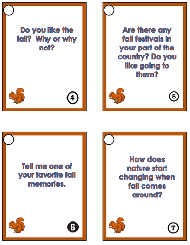 Fall vocabulary - 30 speaking prompt question cards in English ...