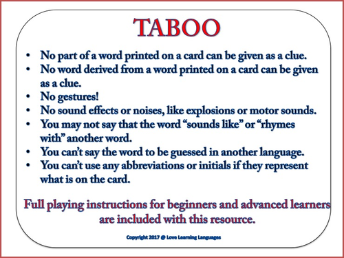 Fall - Autumn Taboo Speaking Game in English | Teaching Resources