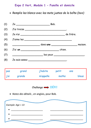 Expo 2 Vert - Year 8 French - Module 1 'Salut' Famille et Domicile. 5 ...