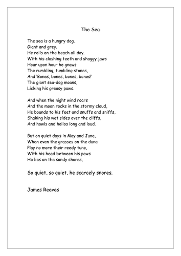 National Poetry Day 'The Sea is a hungry dog...' poem by Reeves ...