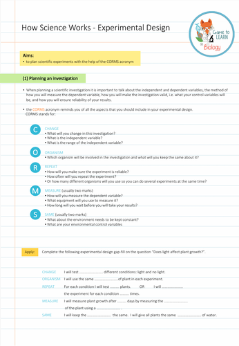 How Science Works (HSW): Experimental Design - Worksheet (KS3/4 ...