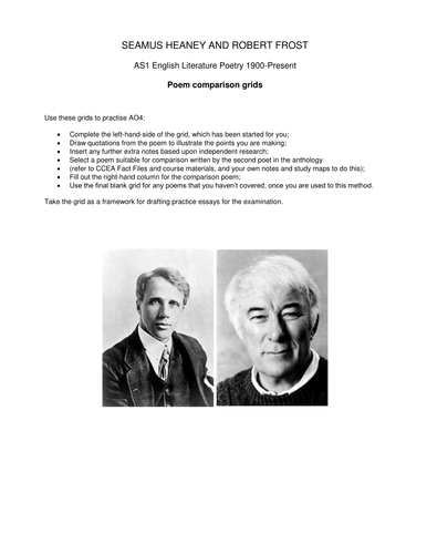 CCEA AS1 Poetry 1900-present Robert Frost/Seamus Heaney Poetry ...