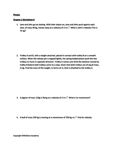 Conservation of Momentum and Impulsive Force Worksheets w/ Answers ...