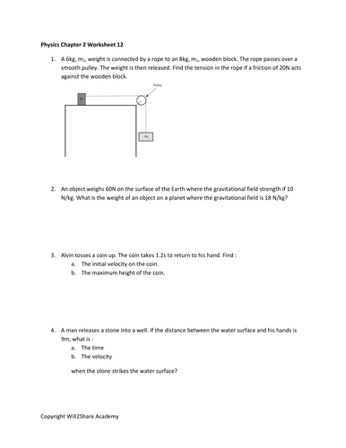 Pulley and Tension Worksheets with Answers | Teaching Resources