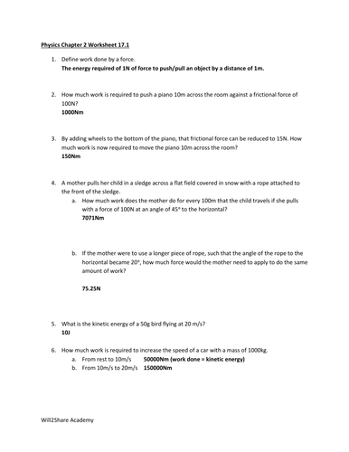 Kinetic Energy, Gravitational Potential Energy, Work Done and Power ...
