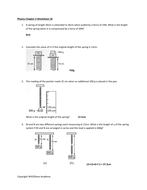 Springs, Hooke's Law and Elastic Potential Energy Worksheets and ...