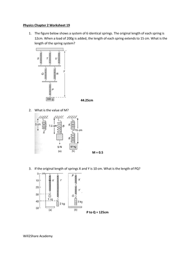 Springs, Hooke's Law and Elastic Potential Energy Worksheets and ...