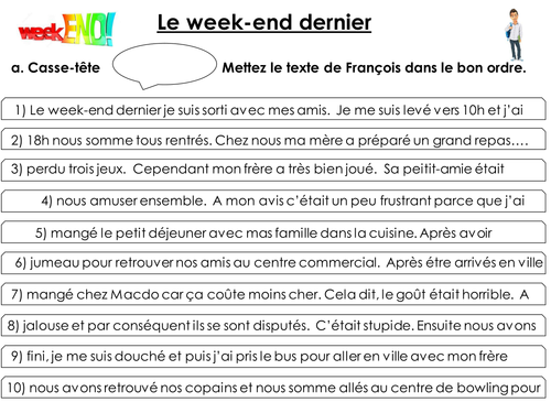 GCSE French - Free time- Le week-end dernier worksheet - Last weekend ...