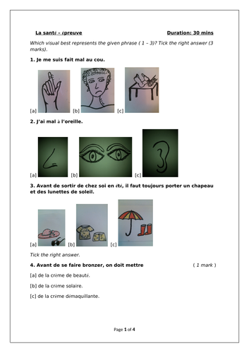 La Sante-2- Short Test and Worksheet | Teaching Resources