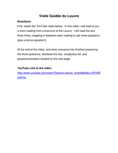 GCSE FRENCH: French Listening Comprehension Exercise - Visit the Louvre ...