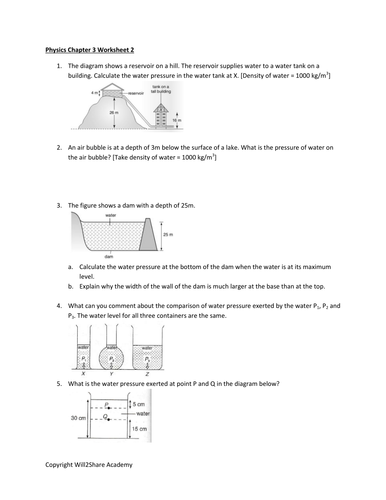 Density, Solid and Liquid Pressure Worksheets and Answers | Teaching ...