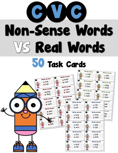 CVC Words vs Nonsense Words Task Cards | Teaching Resources