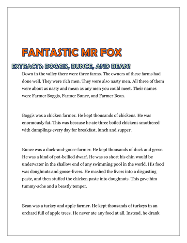 Fantastic Mr Fox - Boggis, Bunce and Bean! | Teaching Resources